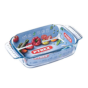 シナジートレーディング Synergy Trading Pyrex Heat Resistant Glass Container, Rectangular Roaster, Gratin Dish, Quiche, Oven, Microwave Safe, 0.4 gal (1.4 L), Square