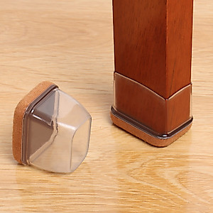 16 PCS Rectangle Clear Silicone Chair Leg Floor Protectors with Felt, Rectangle Felt Furniture Leg Caps, Table Leg Covers Cups, Anti- Scratches and No Noise, (Fit L :1.3-1.7", W: 0.9-1.2")