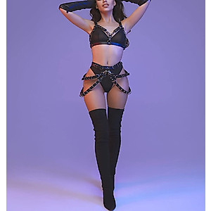 HUI GUO Women's Body Chain Belt Leather Gothic Punk Metal Tassel Waist Belt Adjustable Buckles Vintage Black Rocker for Costume