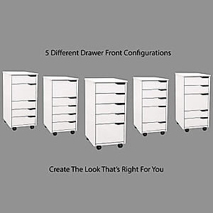 Adeptus Original Roll Cart Connect Solid Wood, 4+1 Drawer Narrow Drawers Roll Carts, White