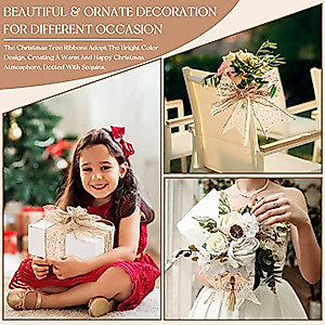 2 Rolls 20 Yards Christmas Halloween Metallic Wired Ribbons Glitter Ribbon for Crafts Valentine Floral Bow Making DIY Gift Wrapping Wedding Party Home Decor (Champagne, 2.5 Inch)