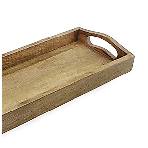AuldHome Rustic Wood Serving Trays (Set of 2), Handmade Primitive Rectangular Mango Wood Nesting Trays, Handmade in India