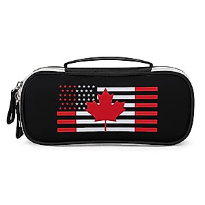 USA Canada Flag Pencil Pen Case Portable Pen Bag with Zip Travel Makeup Bag Stationery Organizers for Home Office