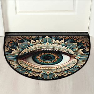 Evil Eye Half Round Doormat Boho Eye Semi Circle Area Rug Non Slip Indoor Outdoor Entrance Half Moon Rug Absorbent Durable Washable Front Floor Mat for Kitchen Bedroom Patio Fireplace Eye Pad