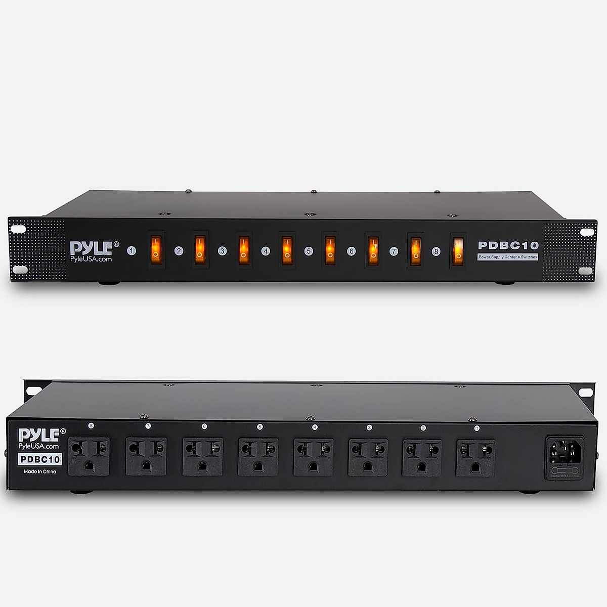 PYLE-PRO 8 Outlet Strips Electric Rack Mount PDU Unit w/ Digital Display and Surge Protection, 1U/15A/120V Aluminum Alloy Power, Covered w/ ON/OFF Switch, Wide Usage & Built-In Circuit Breaker