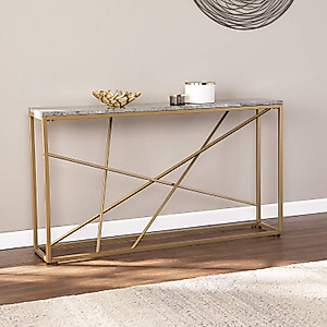SEI Furniture Arendal Faux Marble Skinny Console Table, Living Room, Hall/ Entry Dining Room Modern Style Powder-Coated Iron, Gold