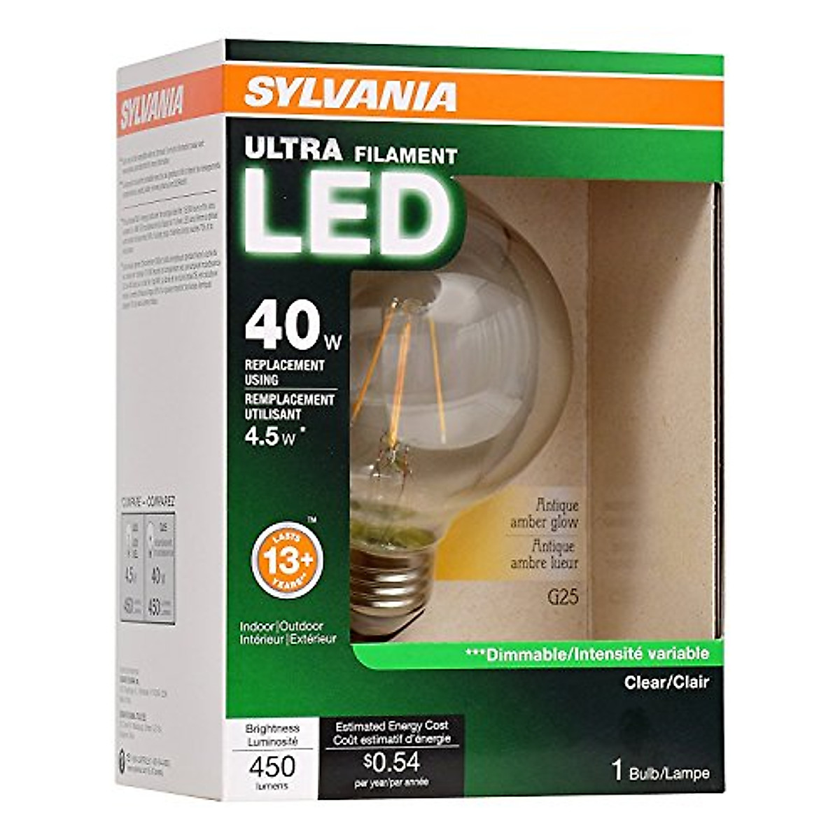 LEDVANCE 74333 Sylvania Ultra LED G25 Filament Light Bulb-Dimmable-40W Equivalent 2700K-Medium Base, Dimmable Soft White-(2700K)