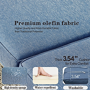 XIZZI Outdoor Furniture Patio Sectional Sofa Swivel Rocking Chairs 8 Piece All Weather PE Rattan Wicker Conversation Sets with Coffee and Side Table for Backyard Deck Garden,Denim Blue