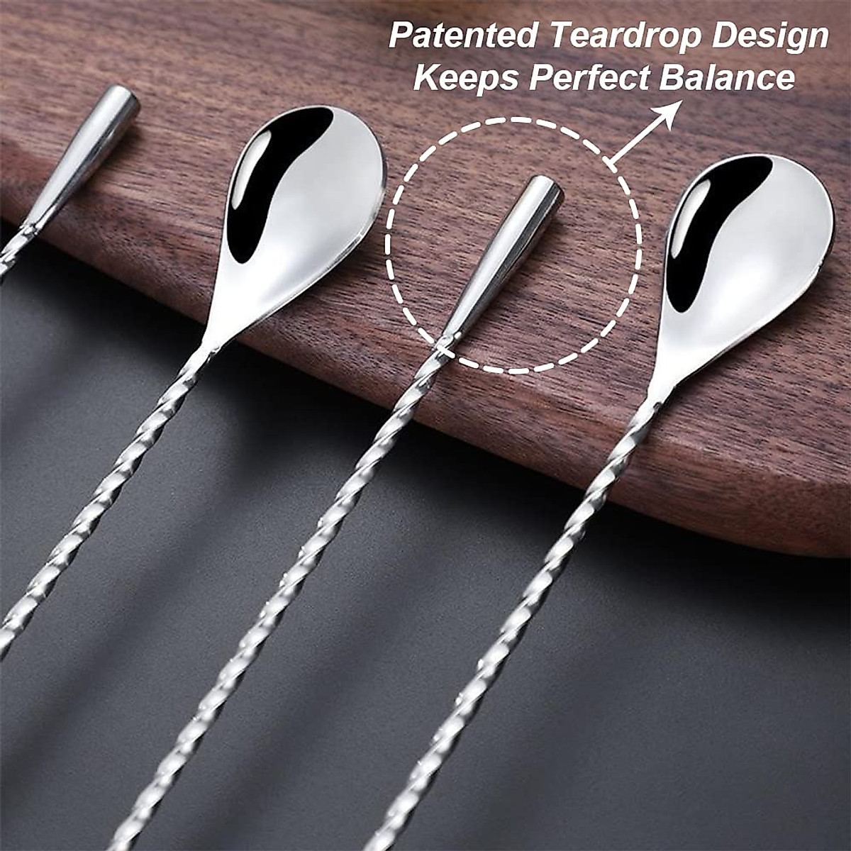YeeTeching 12 Inch Stainless Steel Cocktail Stirrer,Bartender Spoon Long Handle Spiral Design Mixing spoon for Home Drink and Small Twisted Bar Spoons Silver-2pack