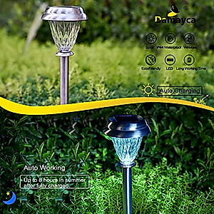DAMAYCA 6 Pack Solar Lights Outdoor for Garden Pathway Walkway Driveway Sidewalk Yard Stainless Steel Glass Landscape Lights Solar Powered for Landscape Lighting. (Silver, Warm Light)
