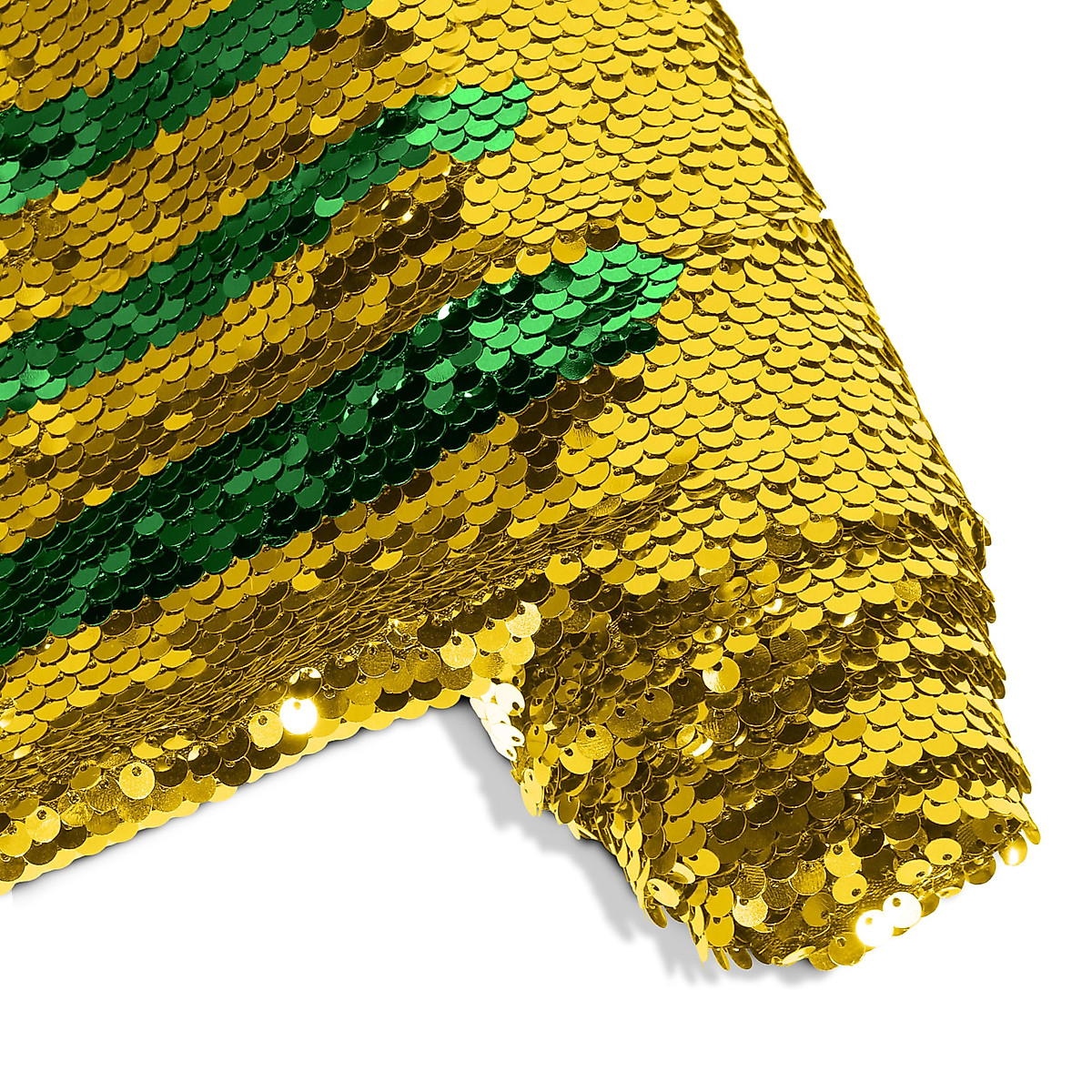 Manyshofu Mermaid Sequin Fabric Shimmer Reversible Sequin Fabric, Wall Flip Sequin Fabric Mesh Glitter Fabric for Sewing DIY Graffiti Wedding Half of Yard - Two Tone Emerald Green & Gold