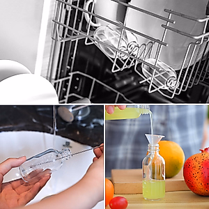 CUCUMI 8pcs Glass Bottles with Caps, 2oz Small Glass Juice Bottles, Shot Bottles with Caps, Small Glass Jars with Lids, Funnels, Waterproof Stickers and Brush