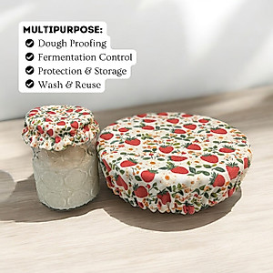 (4-Pack) Sourdough Reuseable Jar & Bowl Covers | Cute Baking Gift | 100% Cotton (3.7in, 7in, 9.25in, 11in) | Washable | Bread Making and Proofing | Kitchen Food Storage Gifting | Starter Cover Lid Kit