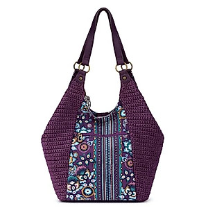 Sakroots Roma Shopper in Crochet & Coated Canvas, Dual Shoulder Straps, Violet Tapestry World