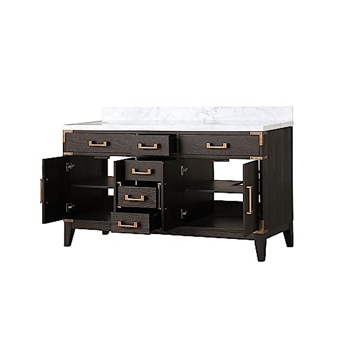 Bell+Modern Harbor 60 in W x 22 in D Brown Oak Double Bath Vanity and Carrara Marble Top