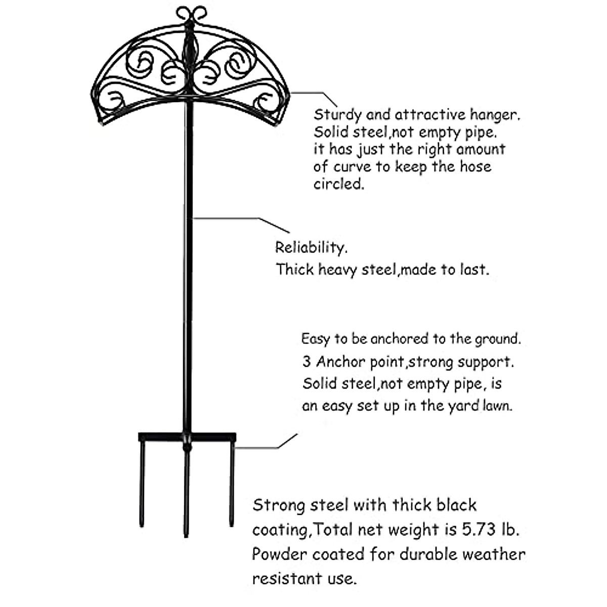 TREEZITEK Garden Hose Holder Hanger Detachable Metal Sturdy Water Hose Storage Stand for Outside Yard Lawn,Black