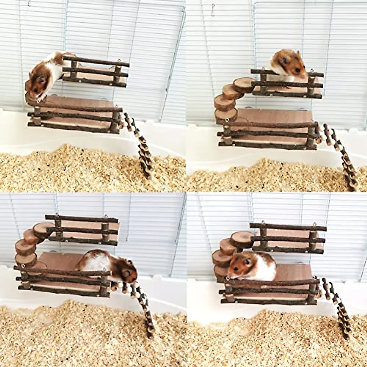 Hamster Climbing Toys, 2 Layer Wooden Activity Platform, Rat Toys, Rat Cage Accessories with Chewing Toys for Hamster Bear Squirrels Hedgehogs Parrots Climbing Ladder