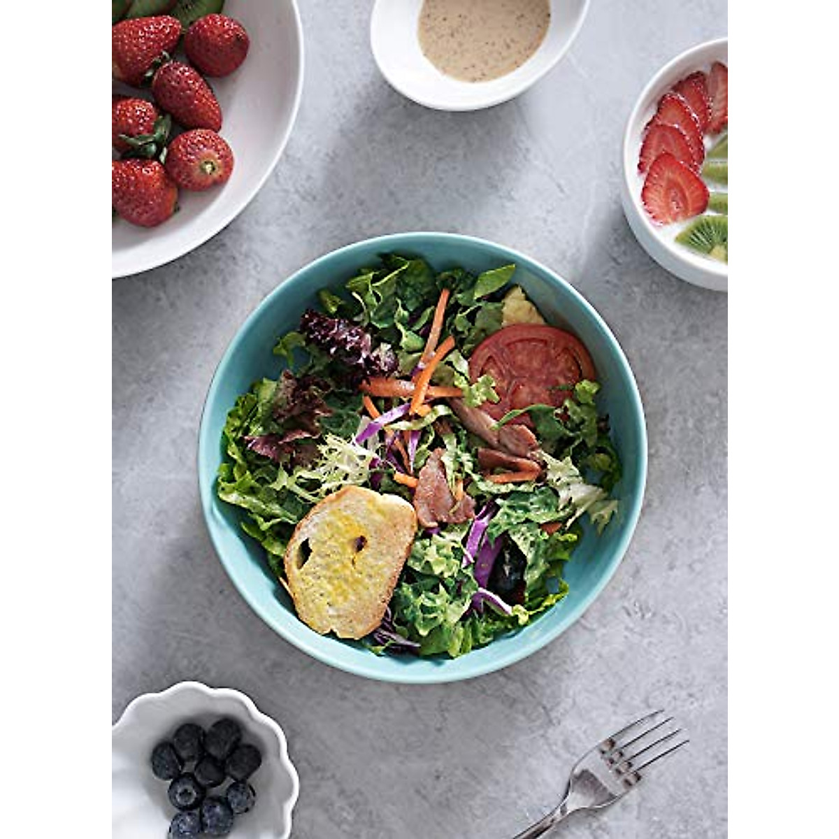 Teocera Porcelain Pasta Bowls, Salad Bowls Set, Wide and Shallow, 30 Ounce - Set of 4, Turquoise