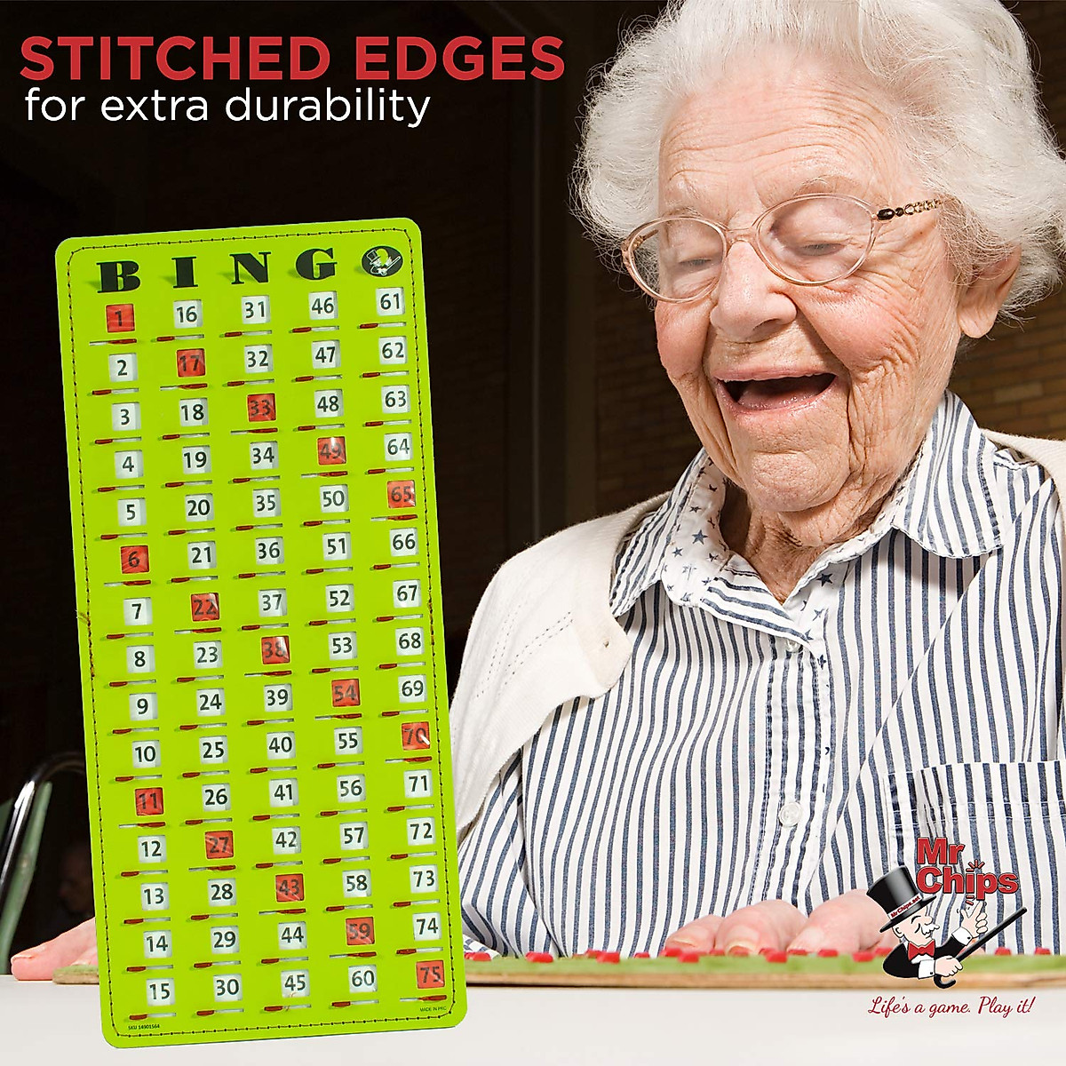 MR CHIPS 100 Bingo Cards with Sliding Windows and Master Board