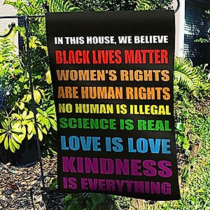 OUXIOAZ Equality Flag BLM Flag for in This House We Believe Yard Sign, Pride Flag Small Science is Real Black Lives Matter Vertical Double Sided 12.5"X18" Burlap Patio Outdoor Decoration