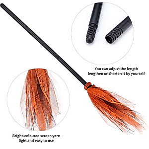 3 Pieces Halloween Witch Broom Plastic Witch Broomstick Kids Broom Props Witch Broom Party Decoration for Halloween Costume Decoration, 3 Colors (Green, Purple, Orange)