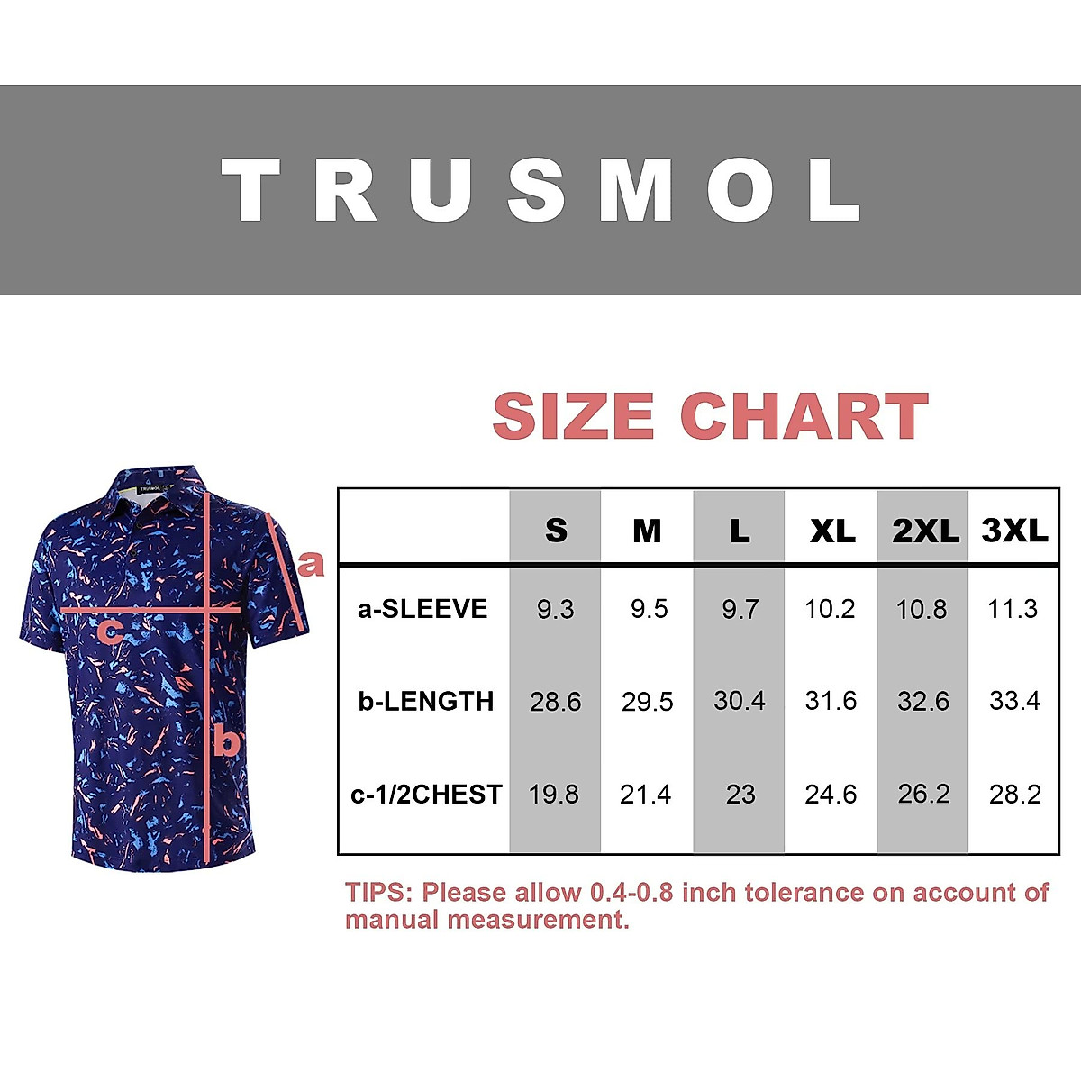 TRUSMOL Men's Golf Shirts Short Sleeve Dry Fit Print Moisture Wicking Casual Polo Shirt