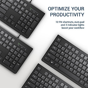 Computer Keyboard Wired, Plug Play USB , Low Profile Chiclet Keys, Large Number Pad, Caps Indicators, Foldable Stands, Spill-Resistant, Anti-Wear Letters for Windows Mac PC Laptop, Full Size