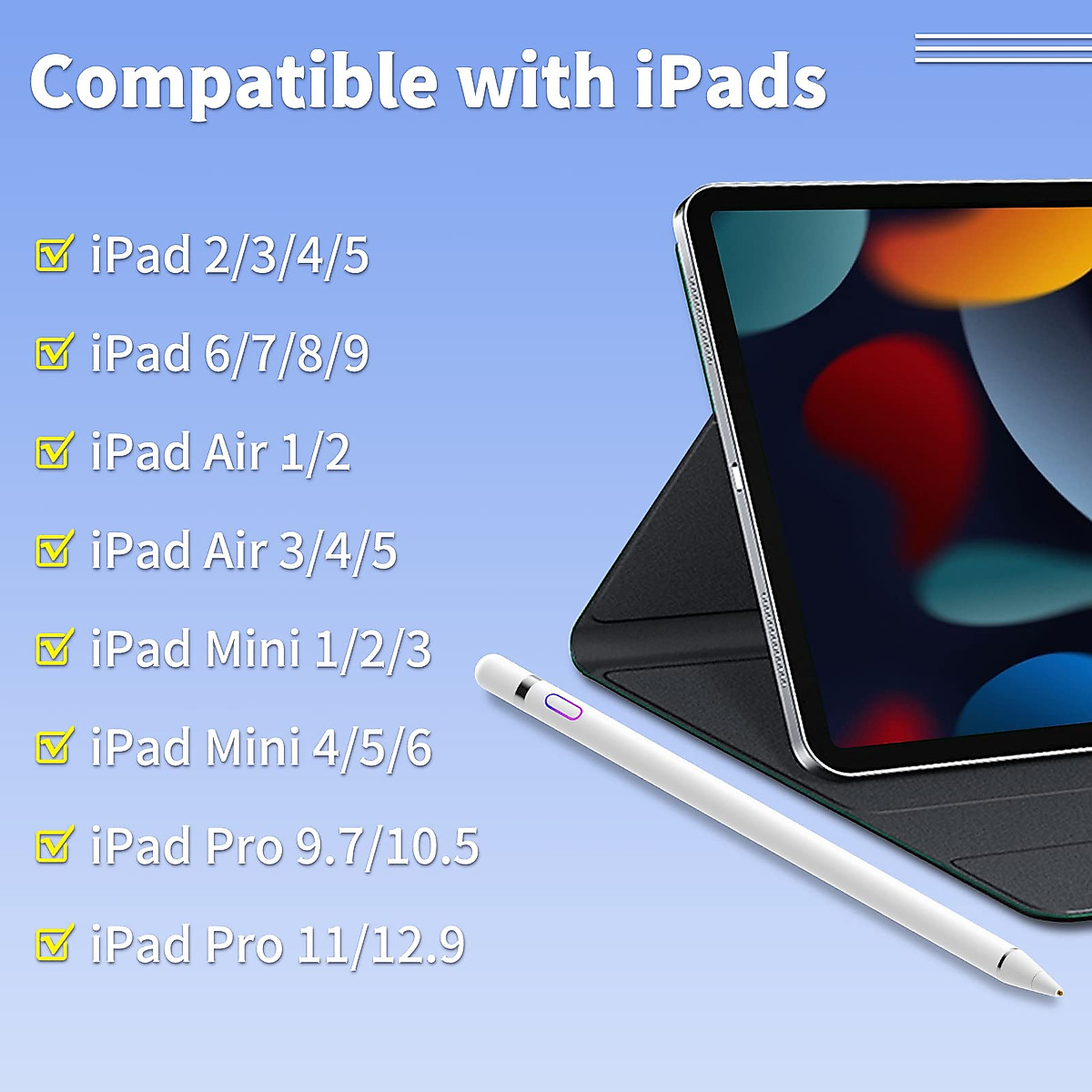 Stylus Pen for Apple iPad, Upgraded Styluses Compatible with iPad 9/8/7/6/5 Gen Air 4/3/2 Mini 6/5/4 Pro 12.9/11/10.5/9.7 Inch High Precision Alternative Digital Drawing Writing 1st 2nd Pencils