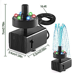 24-Hours Working Bird Bath Fountains Electric, Jutai Adjustable Quiet Water Fountain Pump with LED Lights for Garden,Small Fish Tank,Water Features - 7 Nozzles,16.4Ft Power Cord and Adapter Included