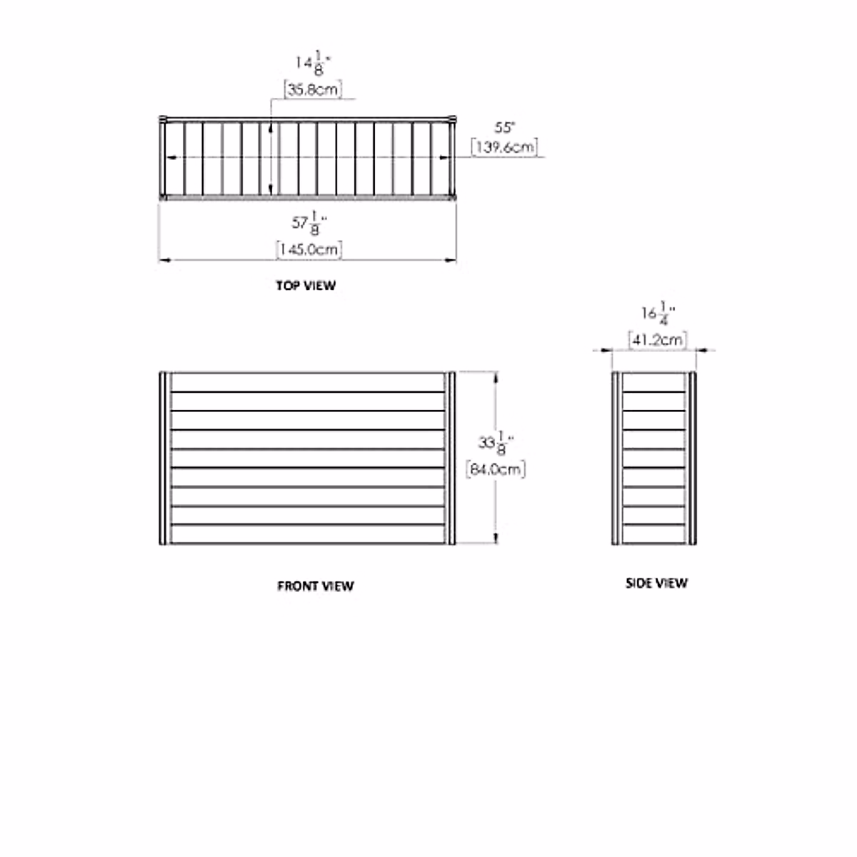 Vita Urbana 16 inch x 56 inch x 33 inch Embossed Vinyl Large Parklette Planter, Slate Grey, Gray, PVC, Woodgrain, BPA and Pthalate Free, VT17613