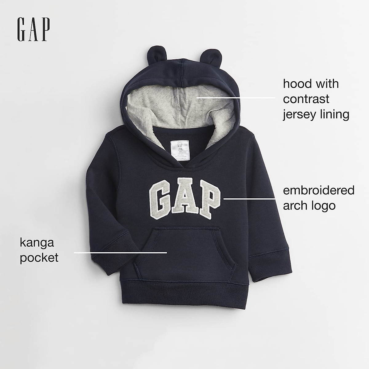 GAP baby boys Logo Pullover Hoodie Hooded Sweatshirt, True Black V2 2, 3T US