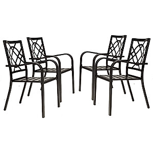 Crownland Patio Wrought Iron Dining Chairs Set of 4, Outdoor Bistro Stackable Metal Chairs with Armrests for Garden, Poolside, Backyard (Black)