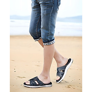 COFACE Mens Sport Recovery Sandals Plantar Fasciitis Soft Cushion Lightweight Orthotic Slides for Men Brown Size 7