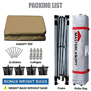 MASTERCANOPY Durable Ez Pop-up Canopy Tent with Roller Bag (10x10, Khaki)