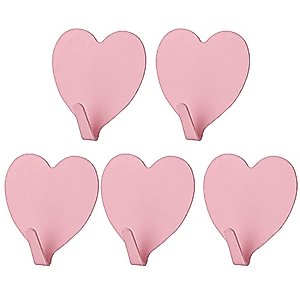DIAODA Love Heart Shape Cute Self Adhesive Towel Hanging Hook Decorative Hooks for Girls Room Shower Bedroom Door Purse Keys Coat(5pc Light Pink)