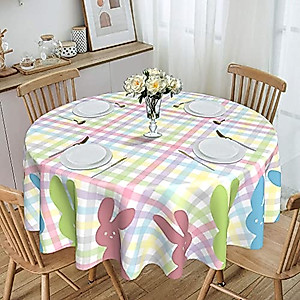 Comott Easter Round Tablecloth Spring Rabbit 60 x 60 Inch Washable Waterproof and Stain Resistant Polyester Tablecloth for Kitchen Tables, Buffet Parties, Picnic, Indoor and Outdoor Dining