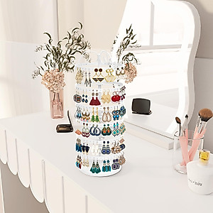 MODOWEY 6 Tier Rotating Metal Earring Holder Organizer Stand Adjustable Display Tree for Women, 264 Holes Large Storage Rack for Stud Post Dangling Hoop, Keep Earrings Neatly Arranged(White)