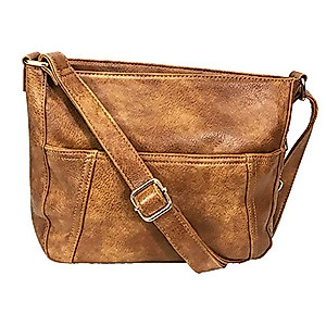 Zzfab Laser Cut Locking Small Concealed Carry Purse CCW Crossbody Bag with Credit Card Slots Brown