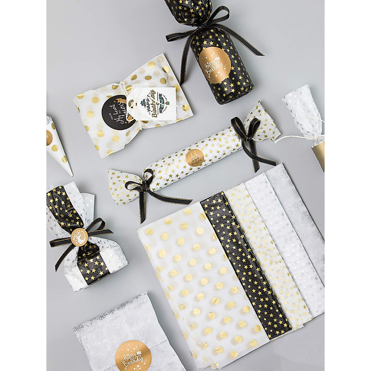 Teemico 50 Sheets Polka Dots Tissue Paper Gold Foil Dot Wrapping Paper Metallic Wrapping Tissue Paper Polka Dot Gift Bags Wrapping Paper, 20x 28 inches