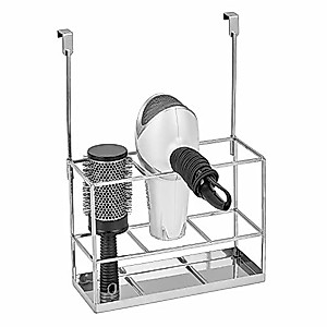 mDesign Steel Bathroom Over Cabinet Door Hair Tool Storage Organizer Accessory Basket Tray, Hang Holder for Hair Dryer, Straightener, Curling Iron, Styling Products, Citi Collection, Chrome