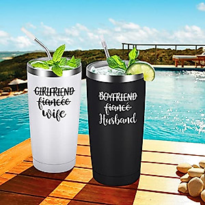 Husband and Wife Travel Tumbler Set, Wedding Engagement Anniversary Valentine’s Day Gifts for Couple Husband Wife Bride Groom, His and Hers Newlywed Gifts, 20oz Stainless Steel Insulated Tumbler