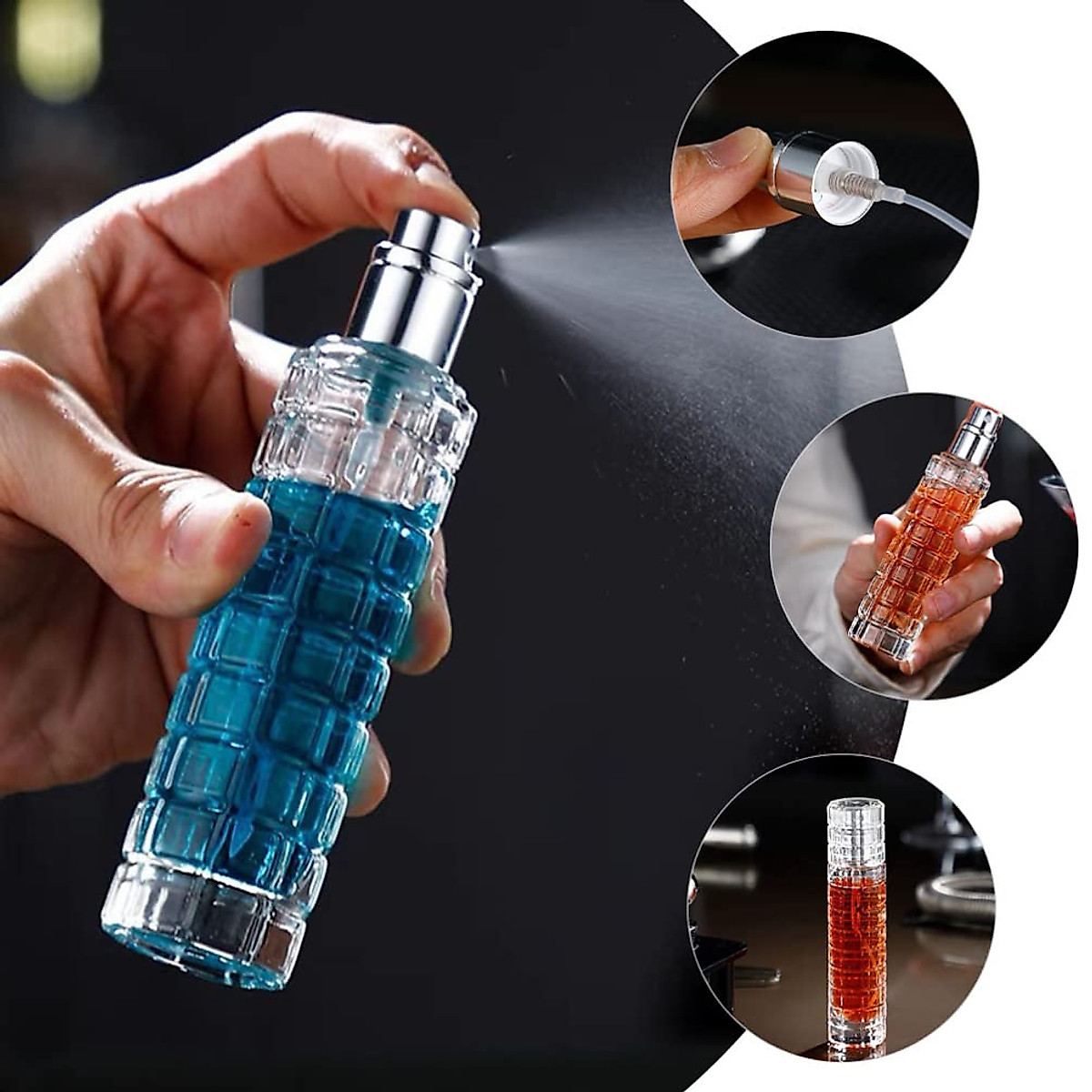 Operitacx Cocktail Atomizer Vintage Glass Spray Bottles Cocktail Sprayer Bar Vermouth Spritzer Olive Oil Mister Bottle Refillable Perfume Sprayer for Home Kitchen Bar 30ml Portable