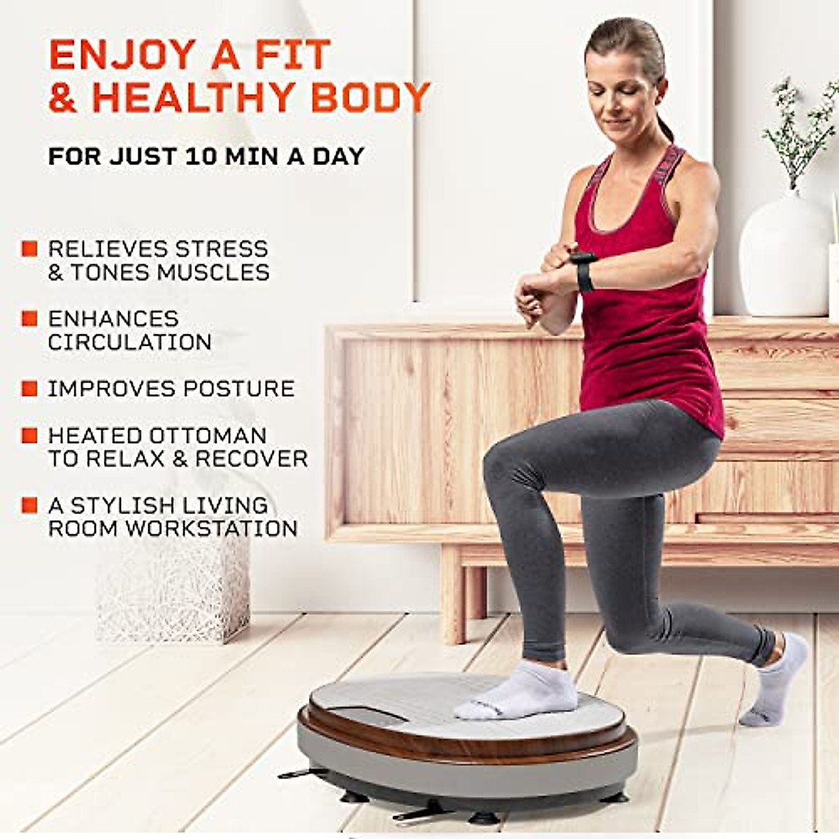 LifePro RelaxaVibe Vibration Plate Exercise Machine - Vibration Platform for Circulation & Metabolism Boost - Elegant Living-Room Vibration Machine - Whole Body Vibration Plate with Heated Ottoman