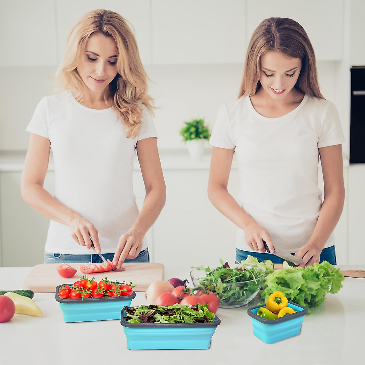 Plastic Food Storage Containers With Lids -4PC Silicone Collapsible BPA Free Lunch Box Airtight Vacuum Seal - Freezer Microwavable Food Containers For Fruit Leftover Food - Rv Organization And Storage