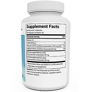 Dr. Berg Cod Liver Oil Capsules - NEW FORMULA without OxBile - Rich in Omega-3 Fatty Acids (DHA & EPA), Vitamins A & D - No Smells or Bad Aftertaste - 90 Capsules