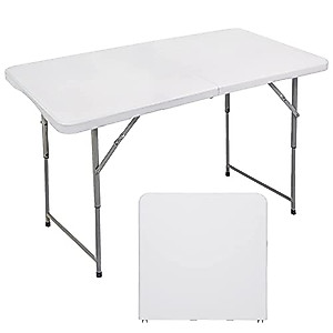 FORUP Folding Utility Table, 4ft Fold-in-Half Portable Plastic Picnic Party Dining Camp Table