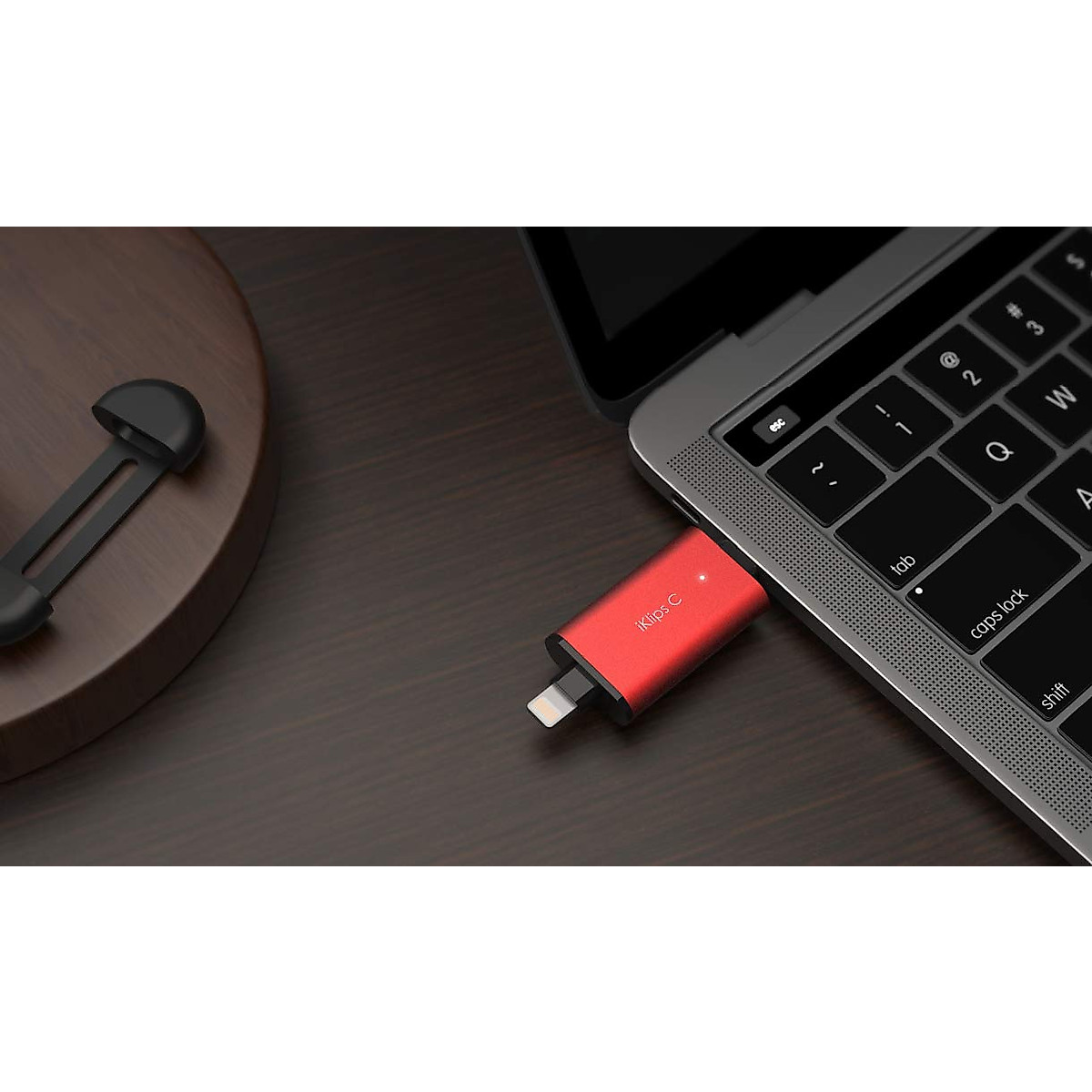 ADAM elements iKlips C MFi Certified Lightning + USB C Flash Drive for iPhone, iPad Pro, Mac, PC, Android - Touch ID/Face ID Secured (Black, 128GB)