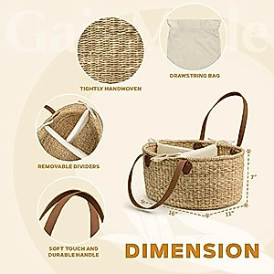 GAIAMADE Seagrass Diaper Caddy, Practical Diaper Holder with Handles, Hand-woven Baby Diaper Caddy Organizer, Neutral Nursery Organizing, Decoration and Gift (included 2 Cotton Drawstring Bags)