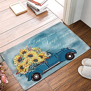 Door Mat for Bedroom Decor, Oil Painting Sunflowers on The Truck Floor Mats, Holiday Rugs for Living Room, Absorbent Non-Slip Bathroom Rugs Home Decor Kitchen Mat Area Rug 18x30 Inch