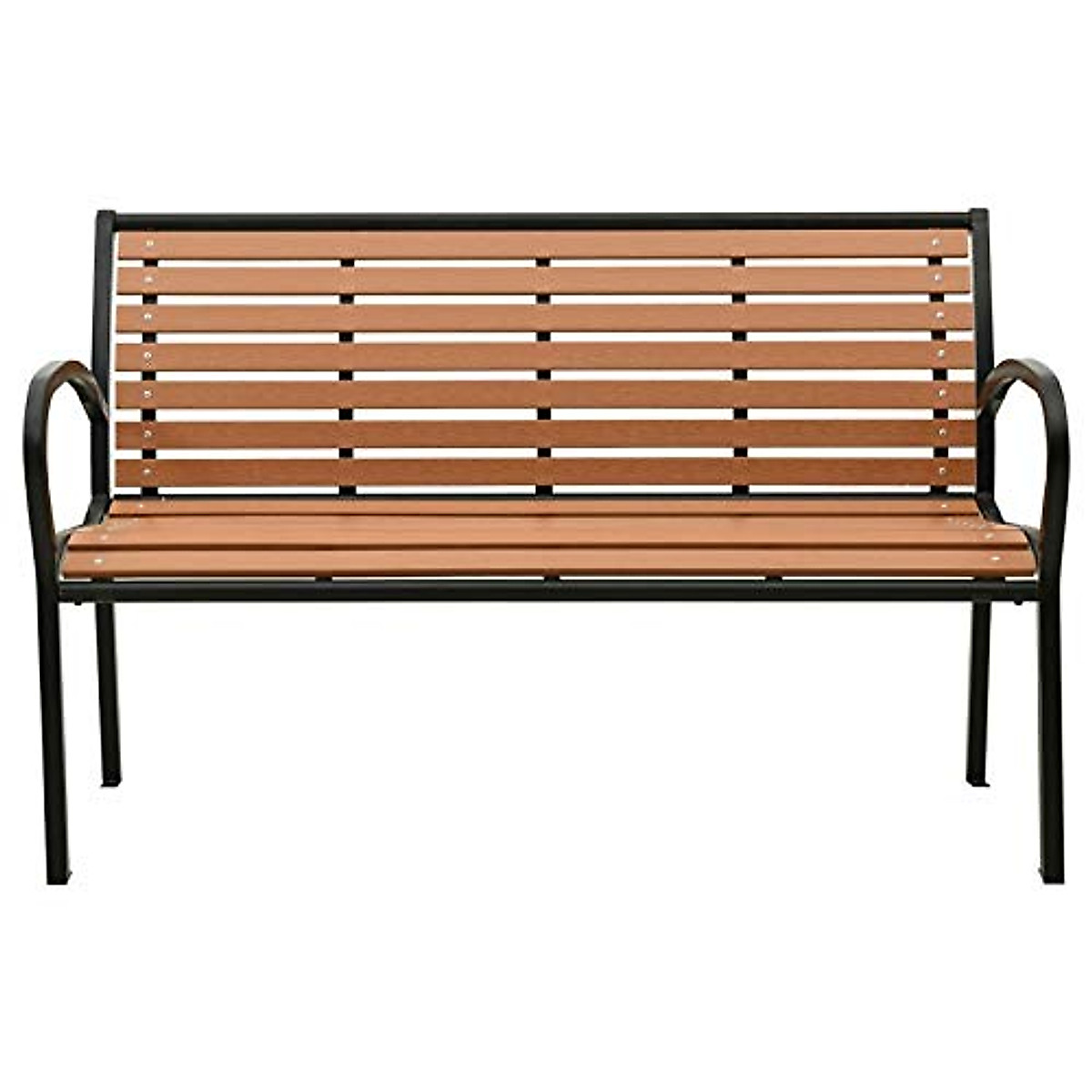 Festnight 3-Seater Patio Bench Garden Bench,Outdoor Bench with Backrest Armrests for Garden, Lawn and Yard 49.2” Steel and WPC Black and Brown